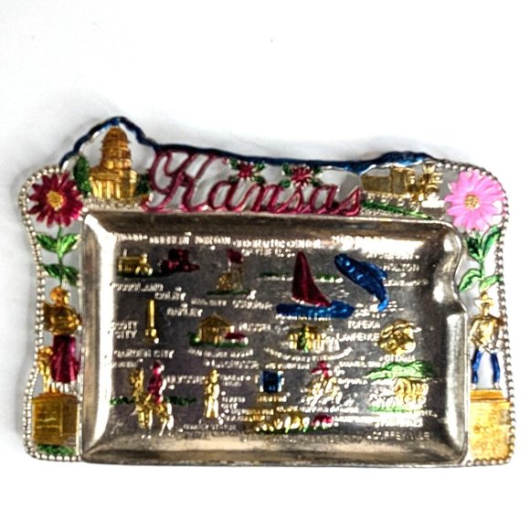 Unbranded | Accents | Vintage State Kansas Hand Painted Tin Metal Souvenir Ashtray Japan 95s ...